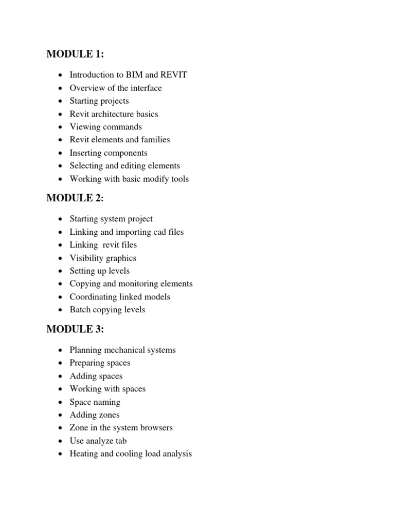 REVIT Course Content | PDF | Computers | Technology & Engineering