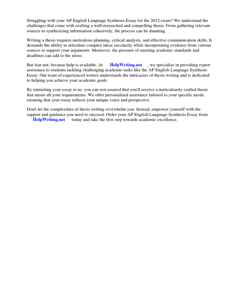 AP English Language Synthesis Essay 2012 | PDF | Essays