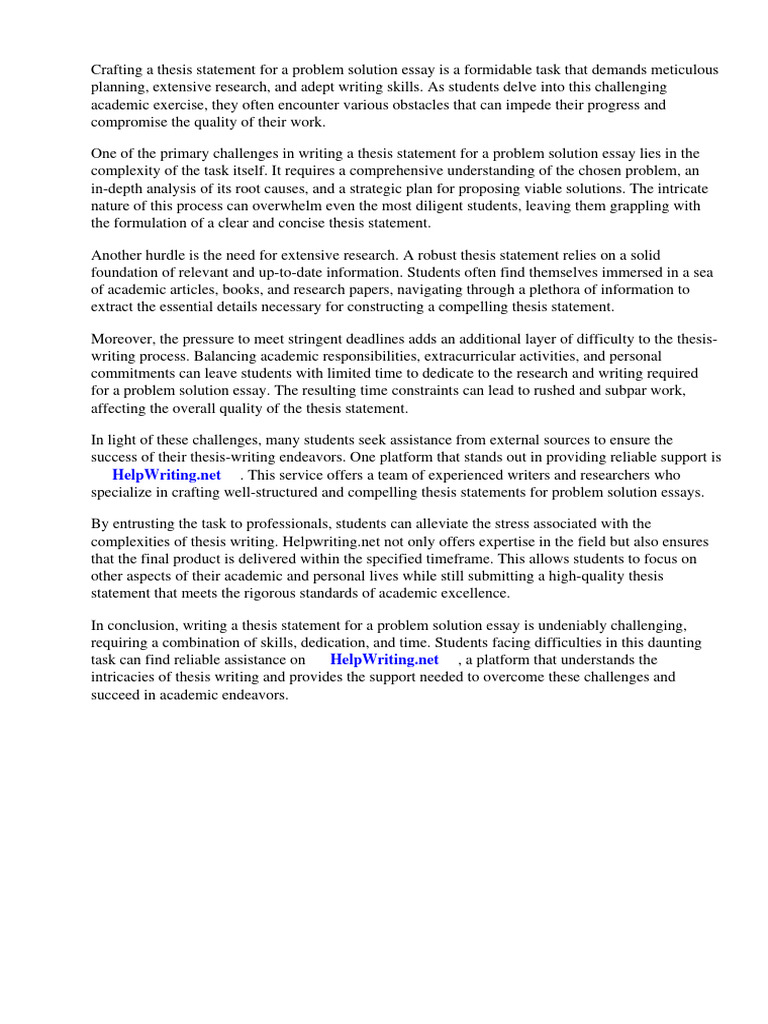 How to Write a Thesis Statement for a Problem Solution Essay | PDF ...
