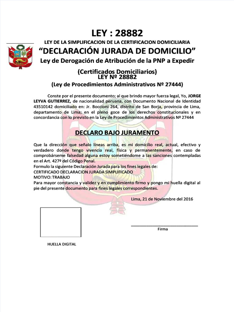 PDF Declaracion Jurada de Domicilio para Llenar Compress | PDF | Derecho