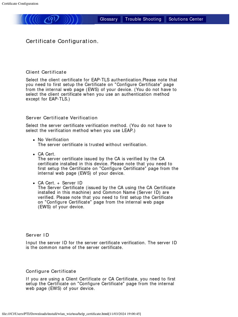 Help - Certificate DCP-T500W | PDF | Public Key Certificate | Authentication