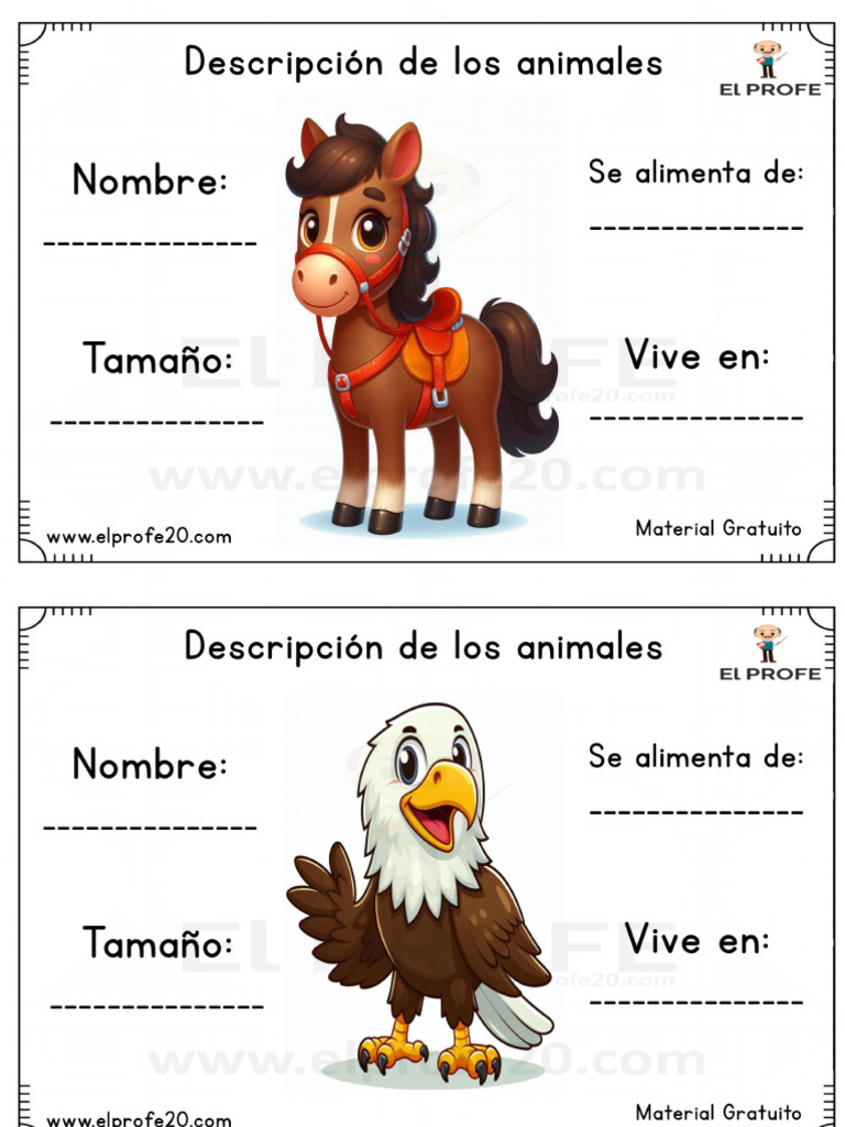 Fichas Descripcion de Animales Elprofe20 | PDF
