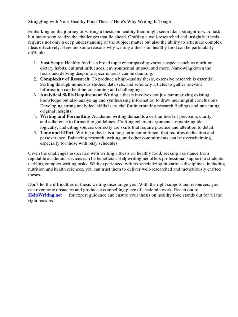 Healthy Food Thesis Statement | PDF | Fast Food | Healthy Diet