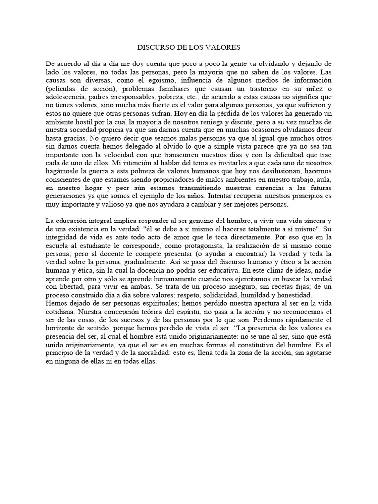 Discurso de Los Valores | PDF | Verdad