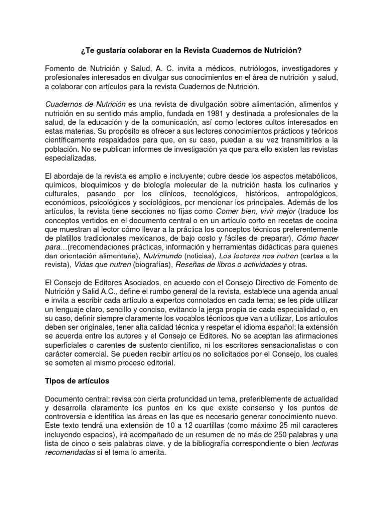 Criterios Publicacion CN 2016 | PDF | Nutrición | Dieta y nutrición