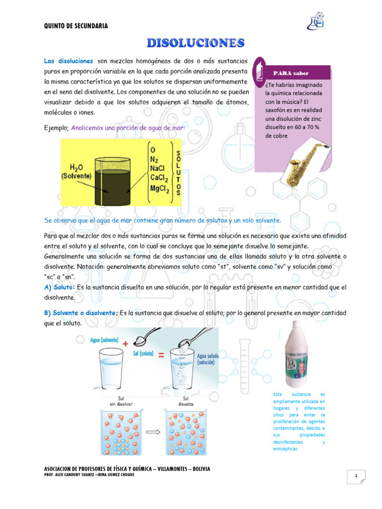 5to Quimica 3er Trim Disoluciones PDF | PDF | Concentración | Solubilidad