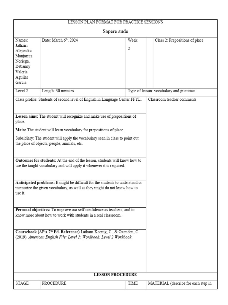 LESSON PLAN FORMAT 2 | PDF | Vocabulary | Procedural Knowledge