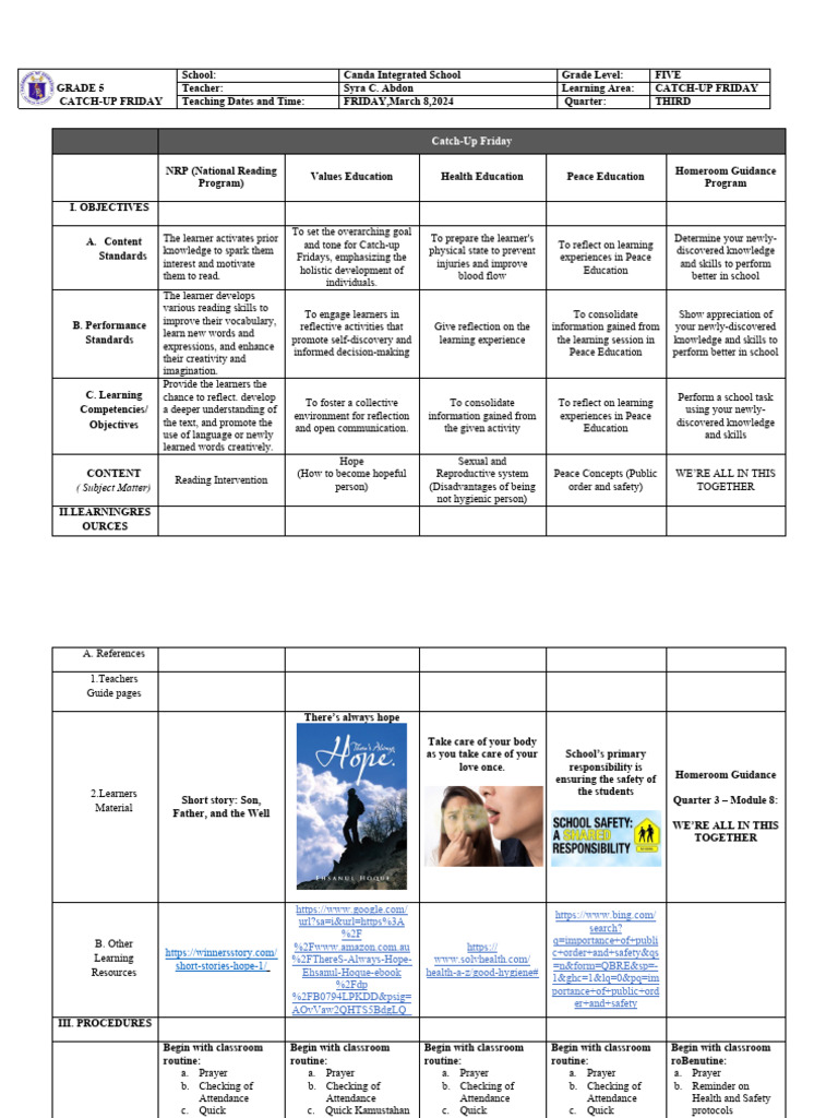 GRADE 5 - WEEK 6 Catch Up | PDF | Brainstorming | Learning