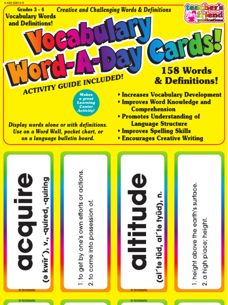 Vocabulary Word A Day Cards - Grades 3 - 4 | PDF | Vocabulary | Word