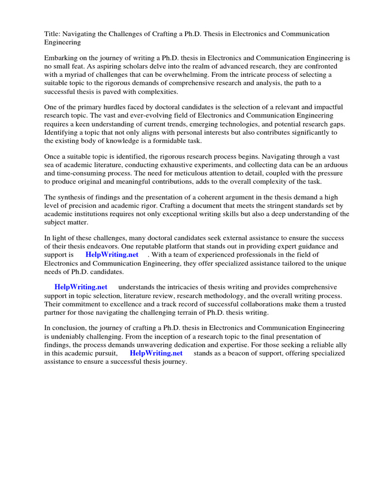 PHD Thesis Topics in Electronics and Communication Engineering | PDF | Engineering | Thesis