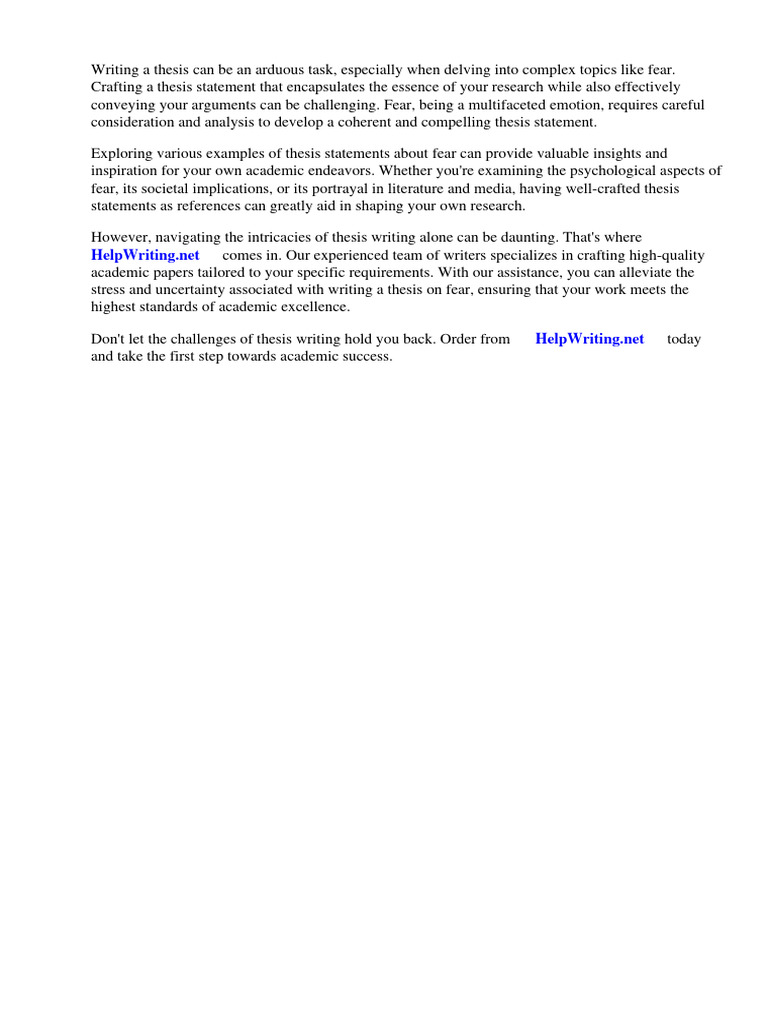 Thesis Statement Examples About Fear | PDF | Fear | Phobia