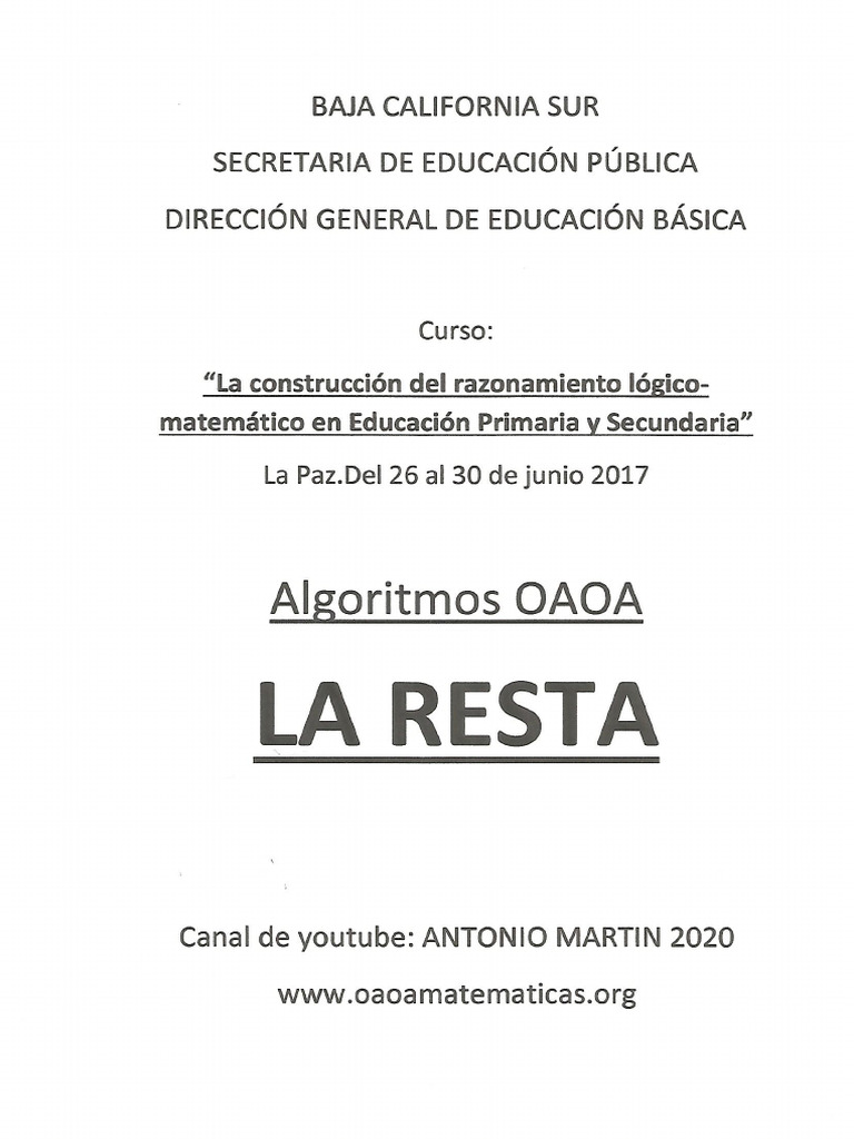 La Resta Algortimos Oaoa | PDF