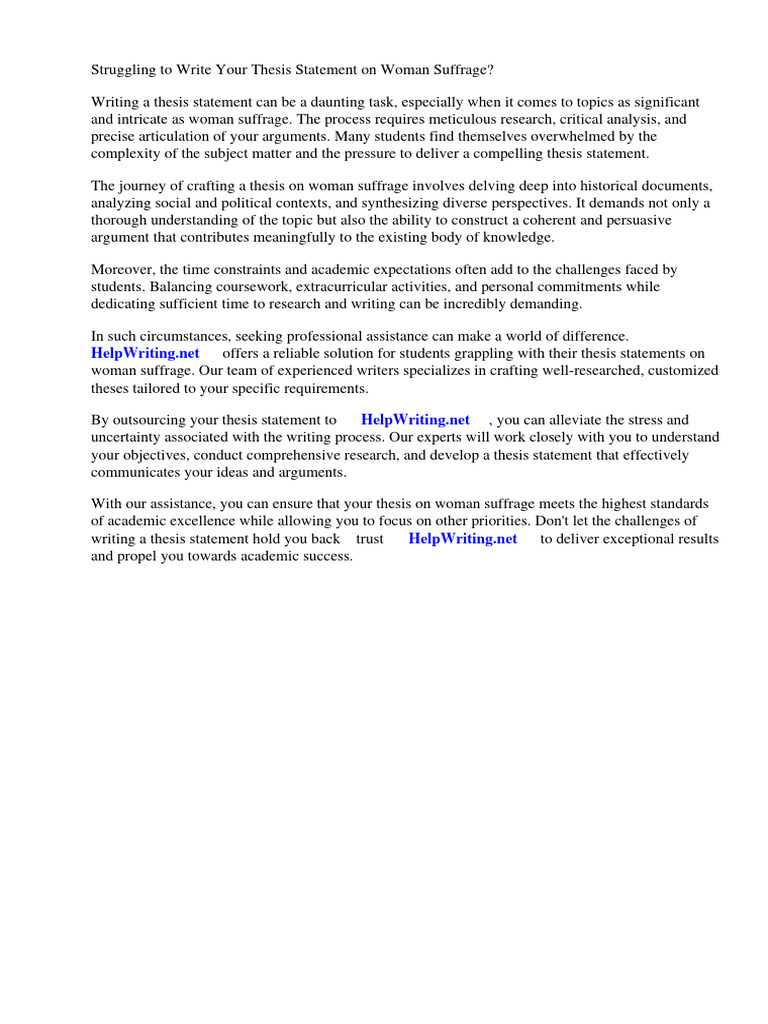 Thesis Help: Woman Suffrage | PDF | Women's Suffrage | Emmeline Pankhurst