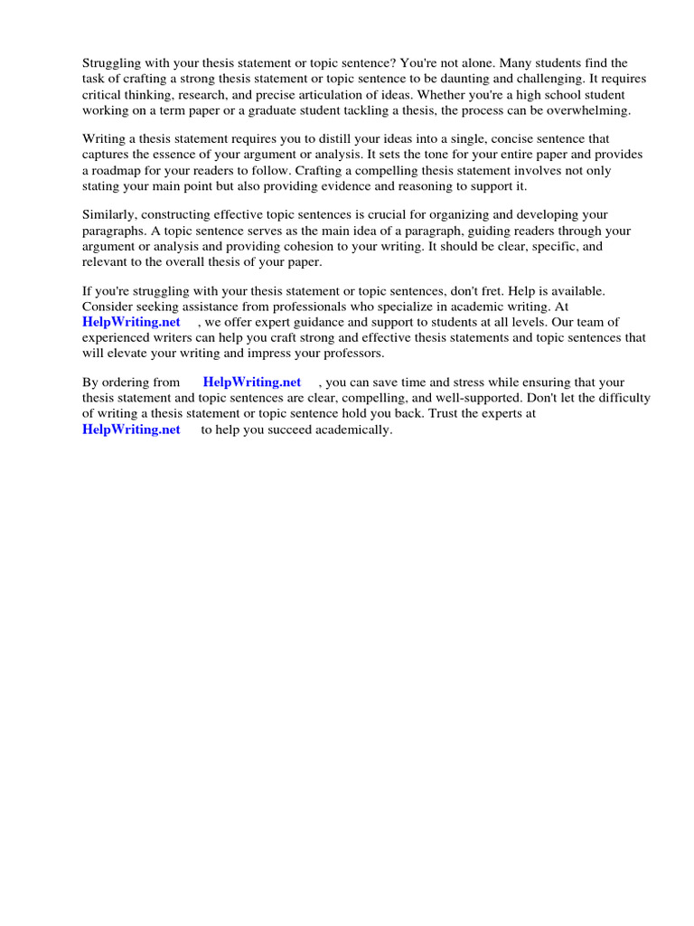 Thesis Statement Topic Sentence Worksheets | PDF | Essays | Worksheet