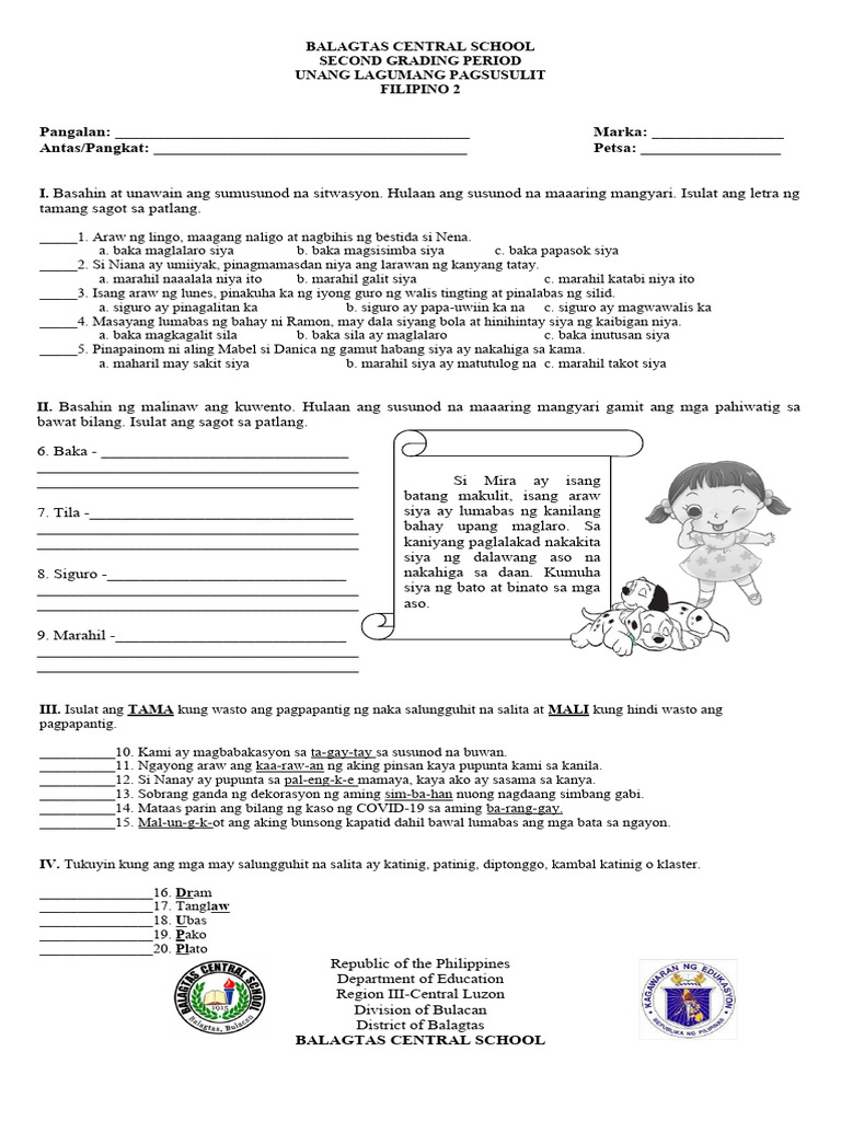 Q2 - 1st Summative Test in FILIPINO With TOS | PDF