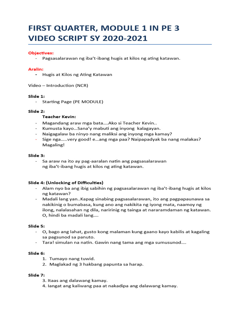 Pe 3 Video Script | PDF