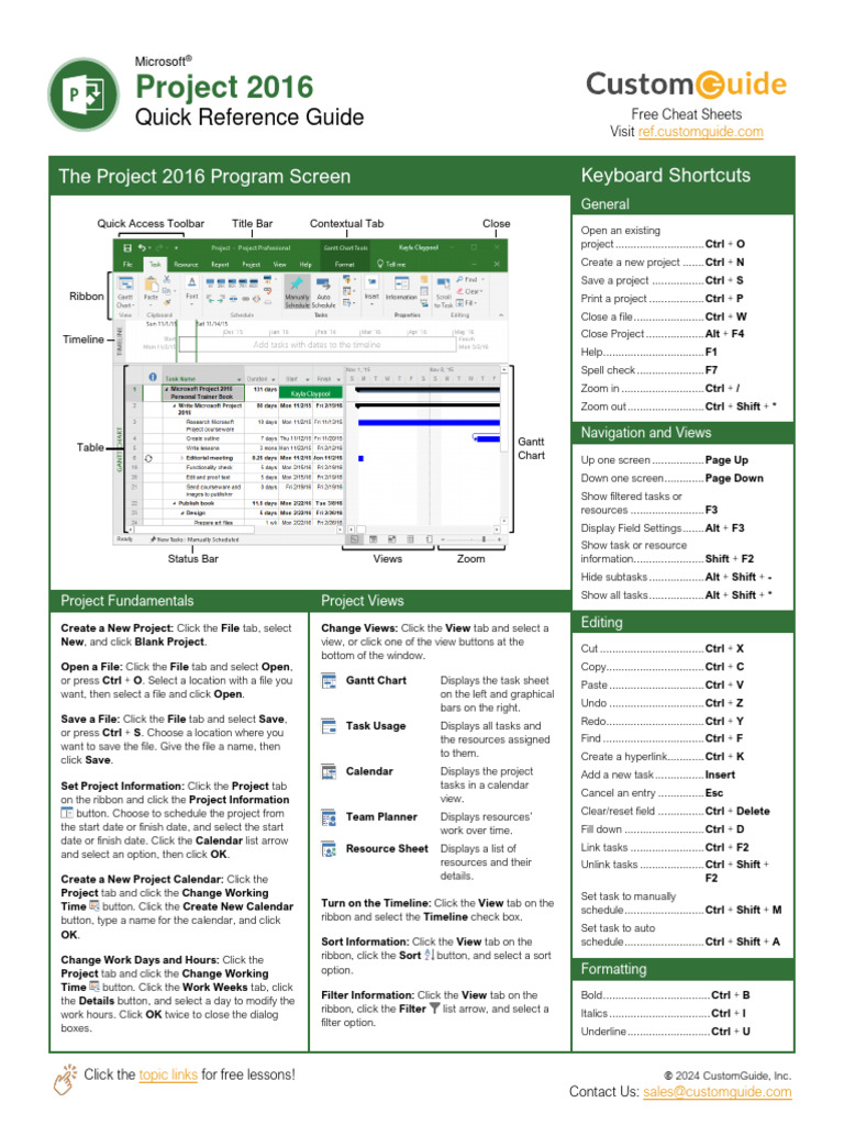 Microsoft Project 2016 Quick Reference | PDF | Control Key | System Software