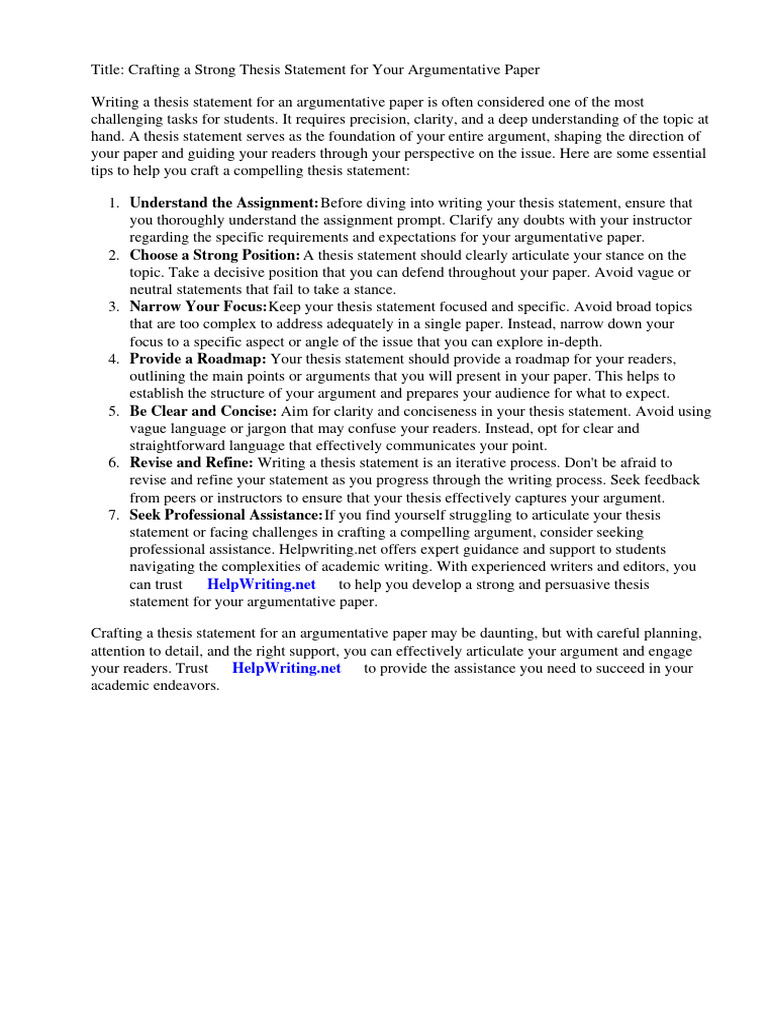 How To Write A Thesis Statement For A Argumentative Paper | PDF ...
