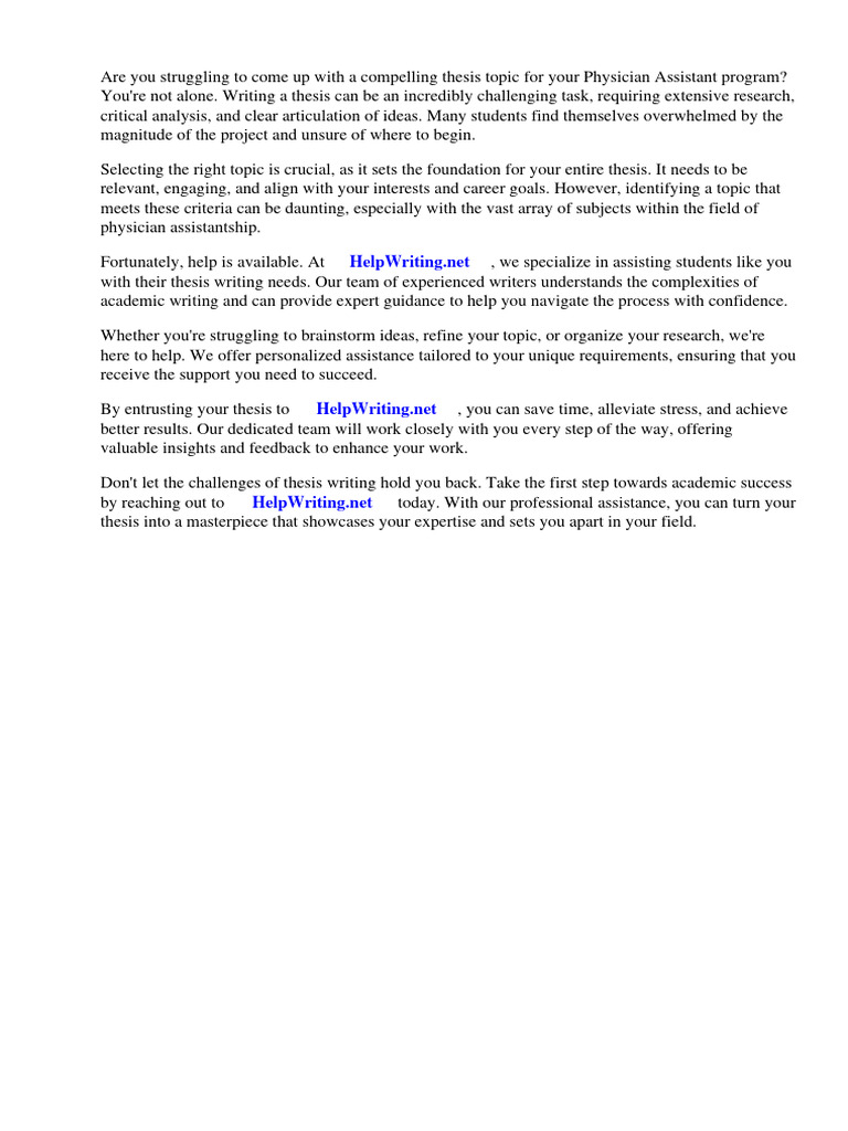 Physician Assistant Thesis Topics | PDF | Nursing | Psychology