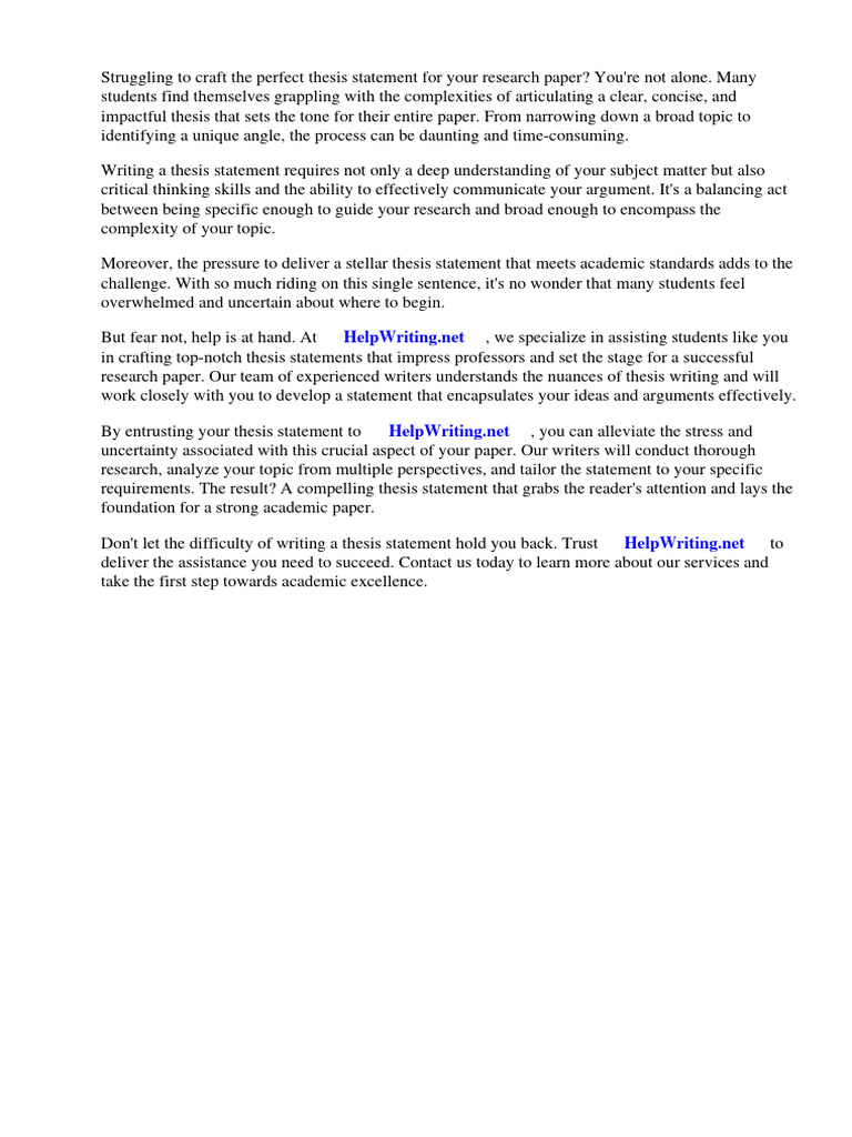 Best Thesis Statement For Research Paper | PDF | Essays | Thesis