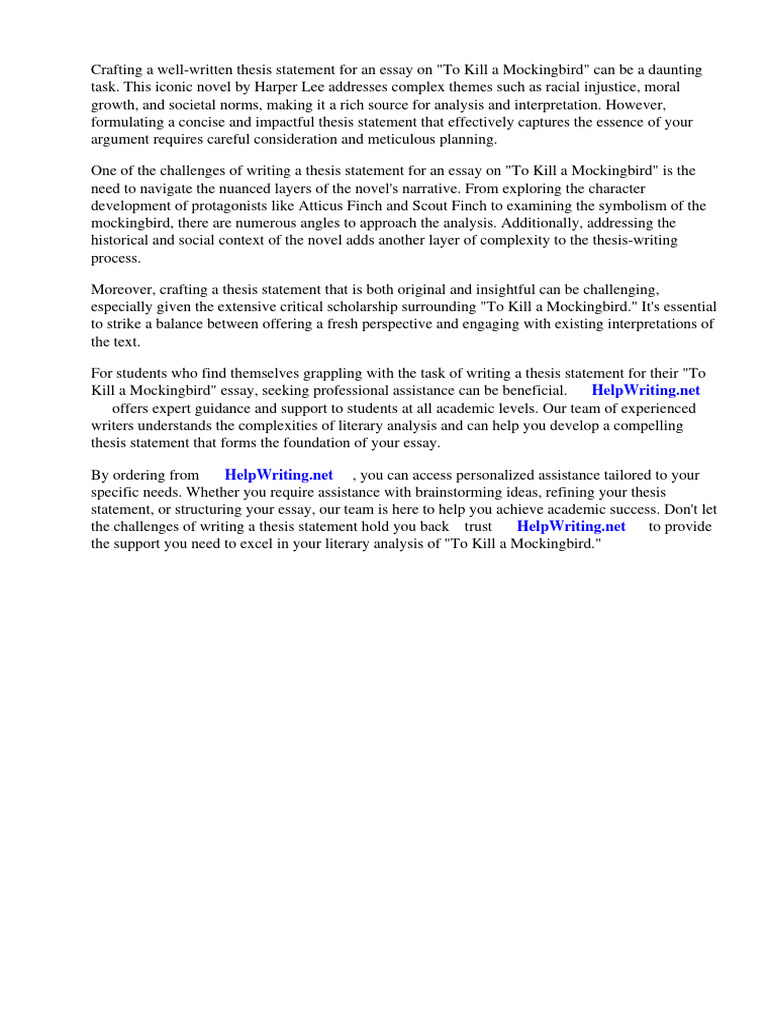 Thesis Statement For To Kill A Mockingbird Essay | PDF | To Kill A ...
