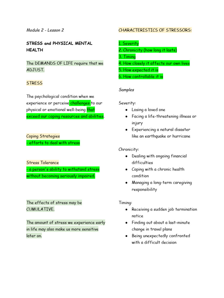 Module 2 - Lesson 2 - ABPSYCH | PDF | Stress (Biology) | Immune System