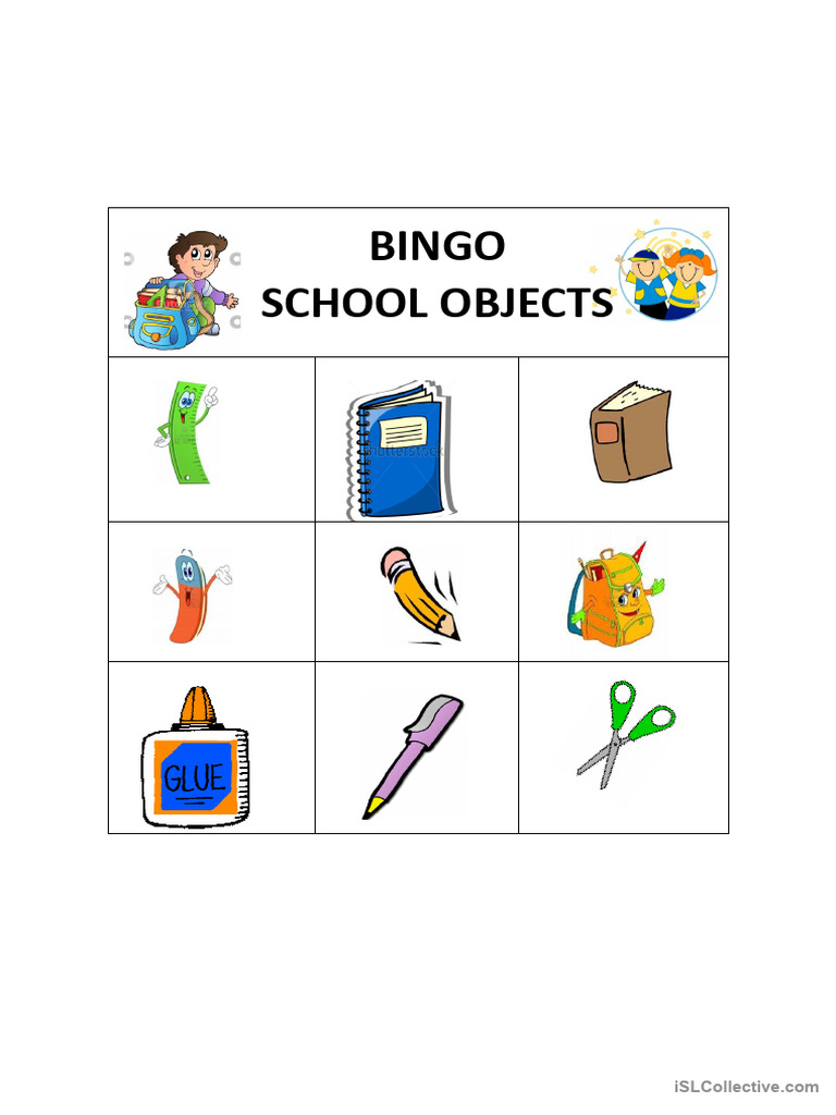 Bingo Game for School Objects | PDF | Games & Activities