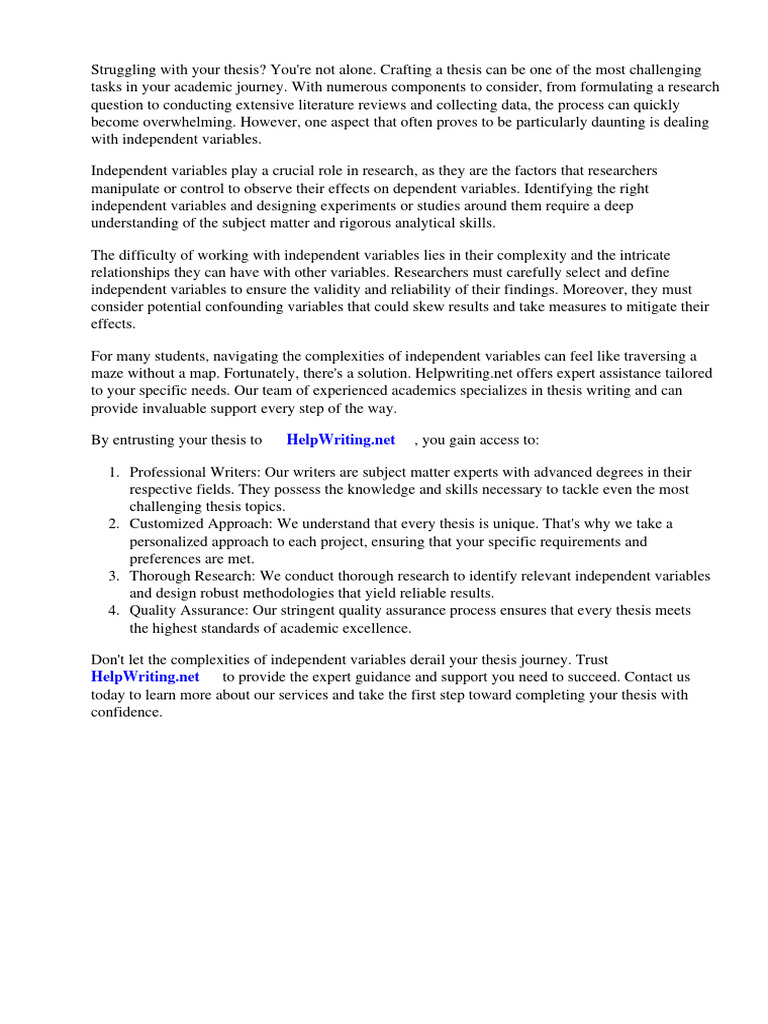 Independent Variables Thesis | PDF | Statistics | Experiment