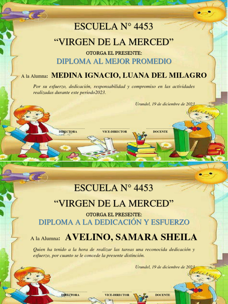 Diplomas de Reconocimiento Escolar | PDF