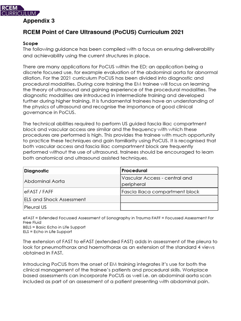 Appendix 3 PoCUS For 2021 RCEM Curriculum | PDF | Medical Imaging ...