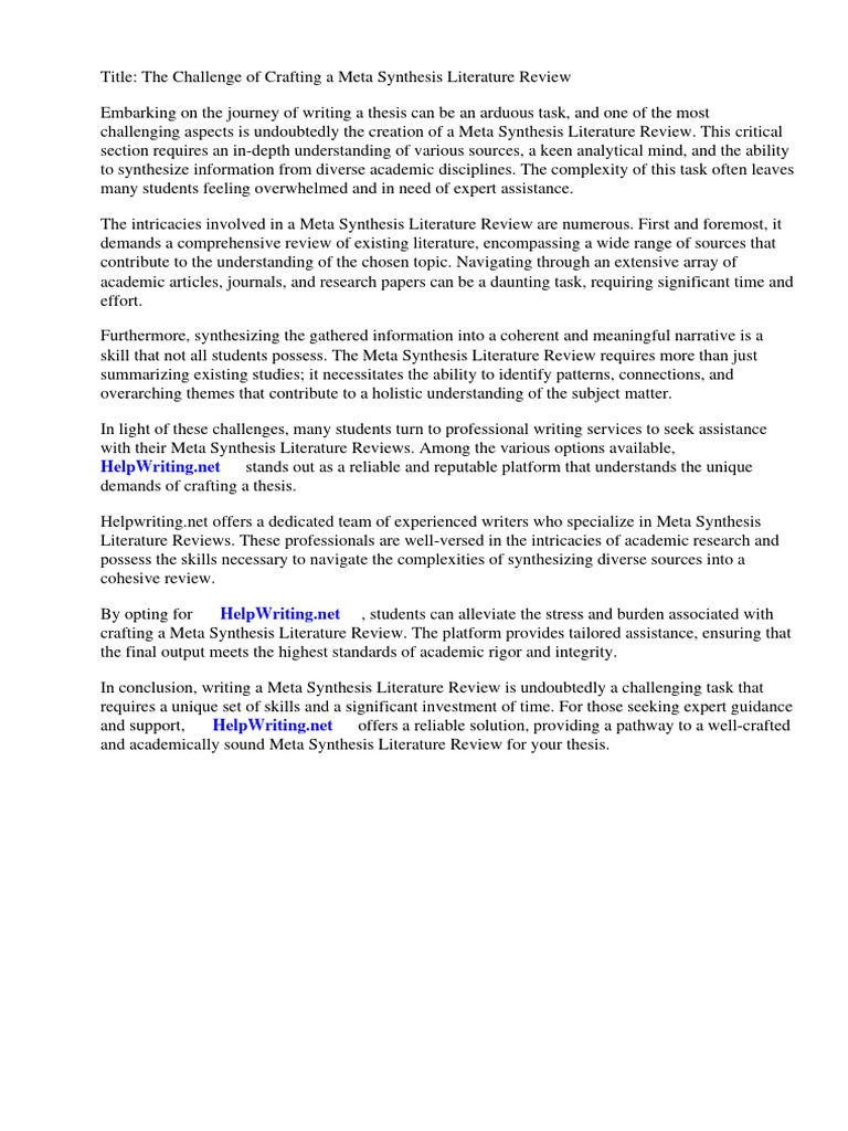 Meta Synthesis Literature Review | PDF | Systematic Review | Meta Analysis