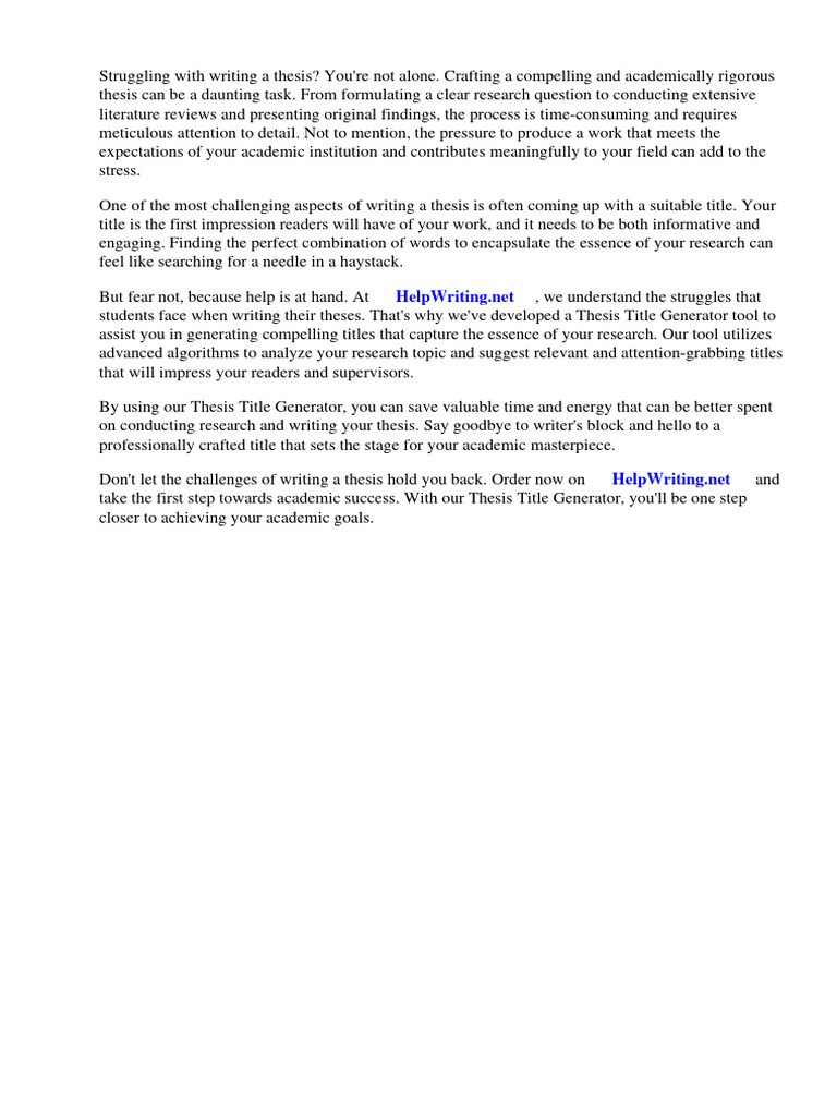 Thesis Title Generator | Download Free PDF | Thesis | Essays
