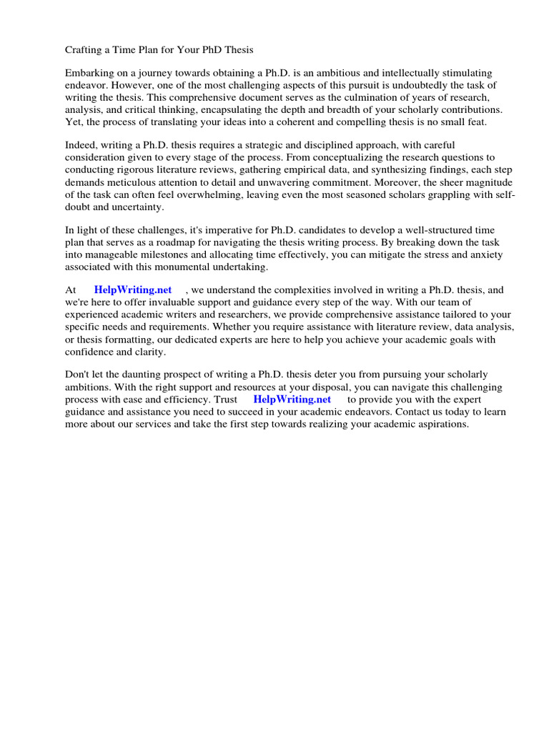 Time Plan for Phd Thesis | PDF