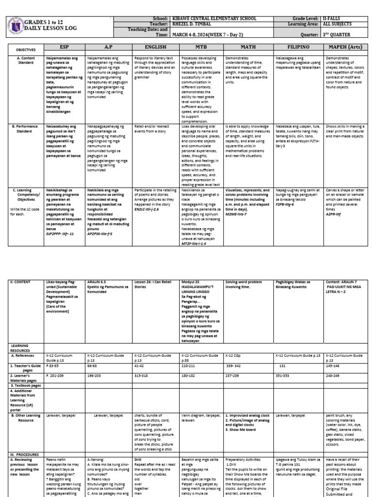 DLL All-Subjects-2 Q3 W7 D2 | PDF