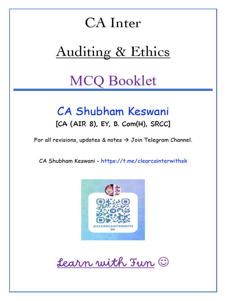 Inter Audit MCQs_SK | PDF | Financial Audit | Audit