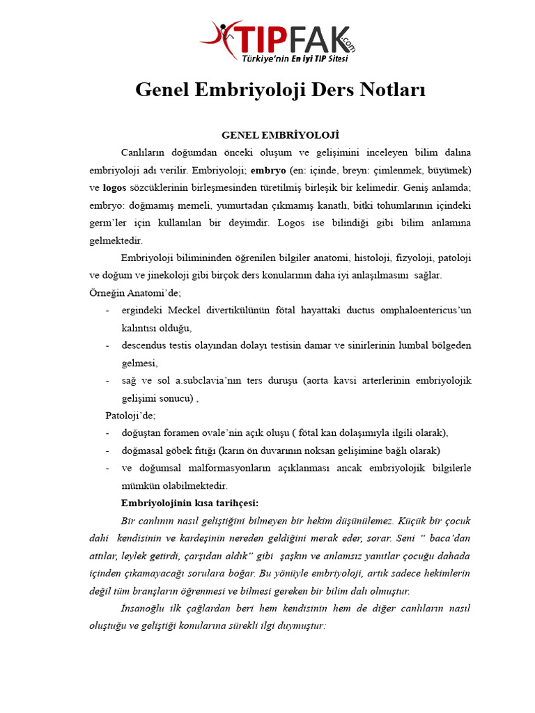 GENEL-EMBRIYOLOJI-DERS-NOTLARI-1S | PDF