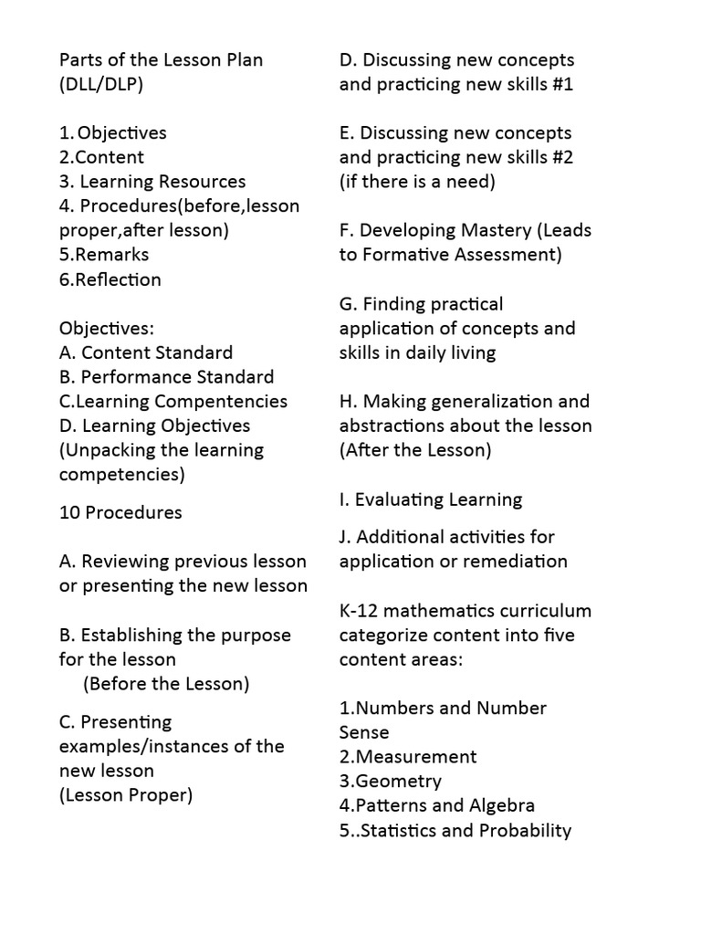 Parts of The Lesson Plan | PDF | Educational Assessment | Learning