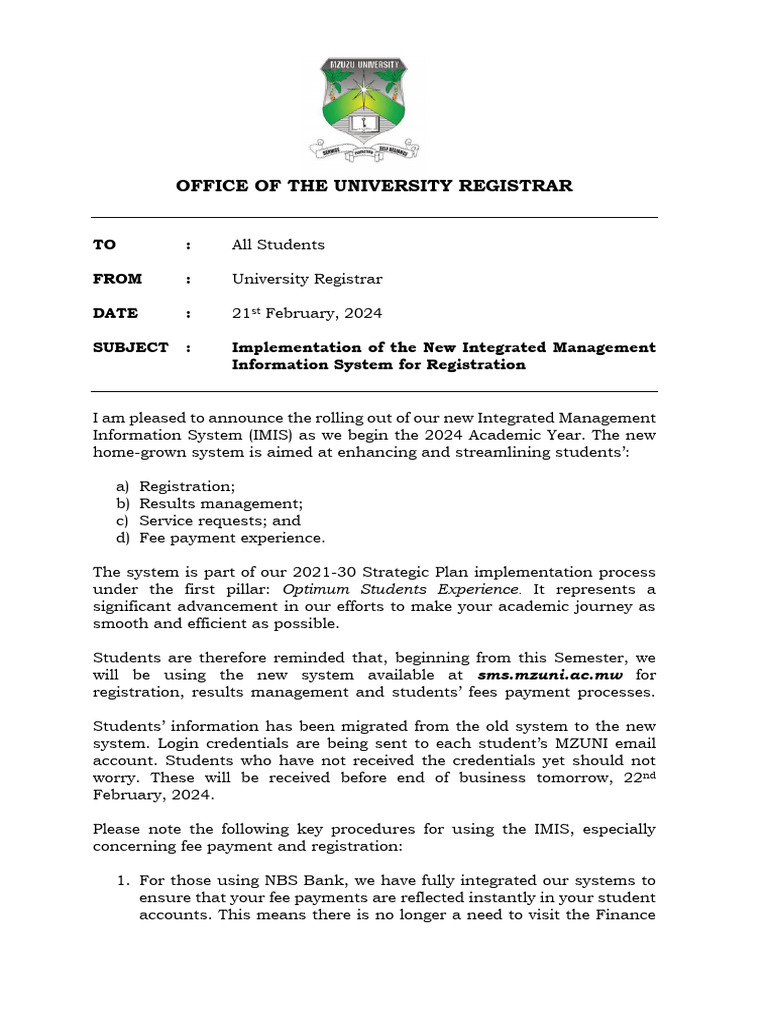 IMIS Launch for Student Registration | PDF | Service Industries