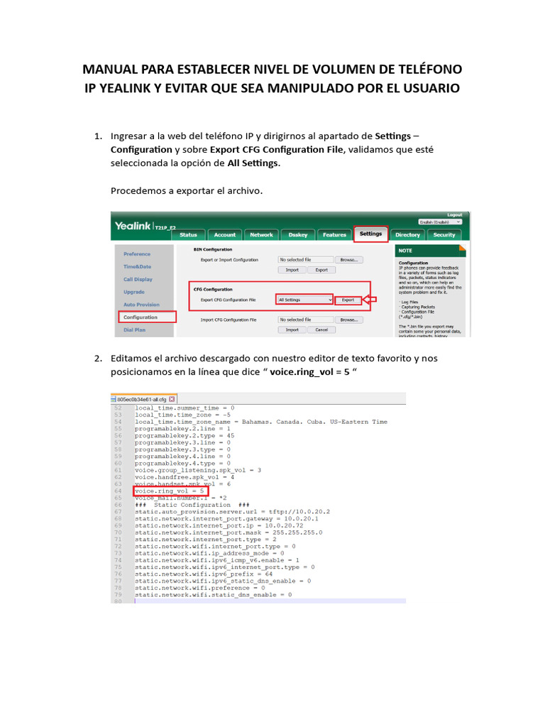 Manual para Establecer Nivel de Volumen de Teléfono Ip Yealink y Evitar ...