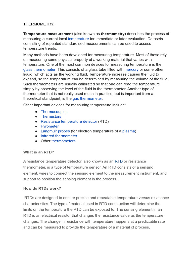 THERMOMETRY | PDF | Thermocouple | Electrical Resistance And Conductance