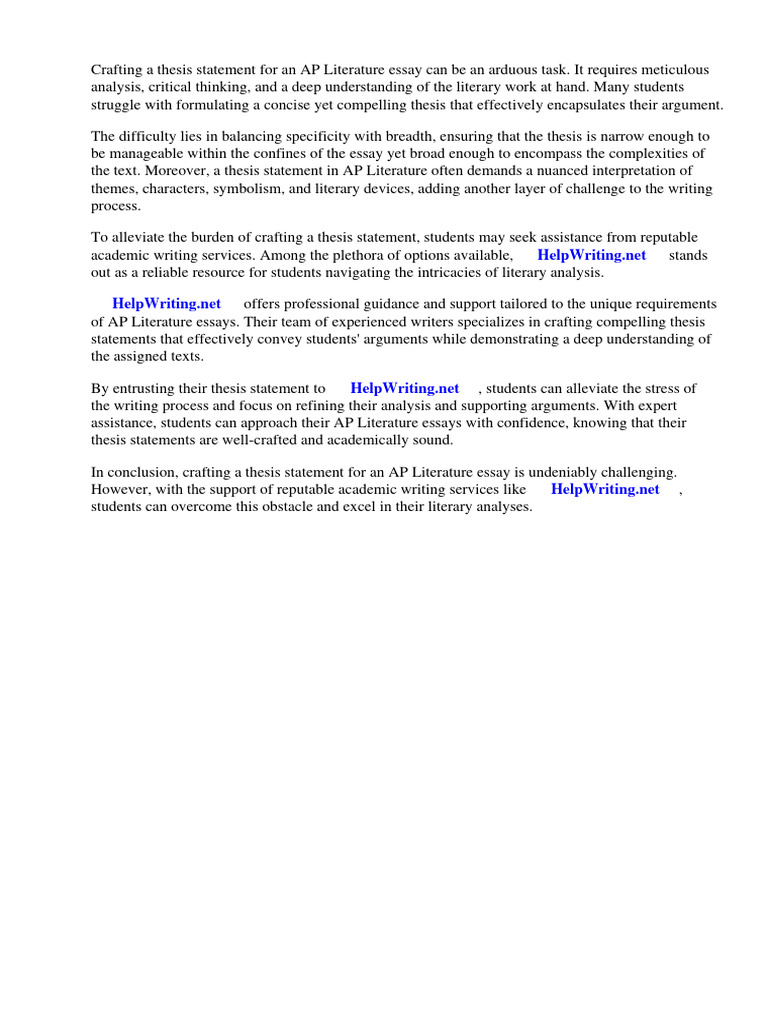 Thesis Statement AP Literature | PDF | Essays | Thesis