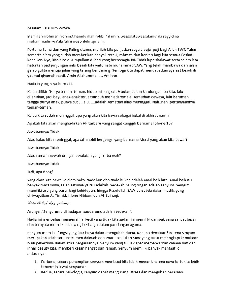 Contoh Khitabah Atau Pidato Islam Tema "Sedekah" | PDF