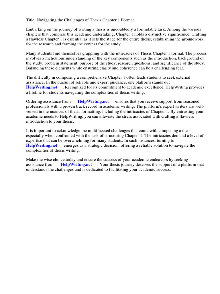 Thesis Chapter 1 Format | PDF | Thesis | Academic Publishing