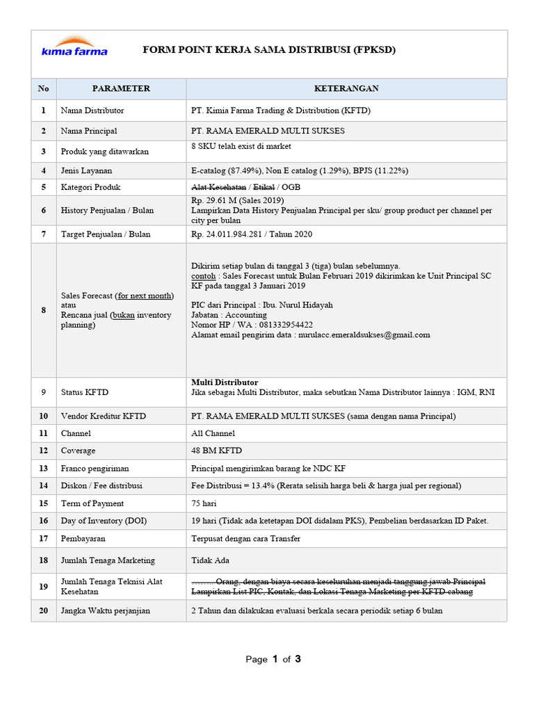 Form Point Kerja Sama Distribusi (FPKSD) Rama Emerald | PDF