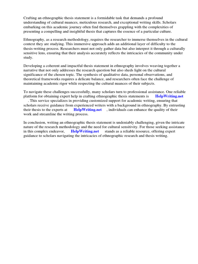 Ethnographic Thesis Statement | PDF | Ethnography | Anthropology