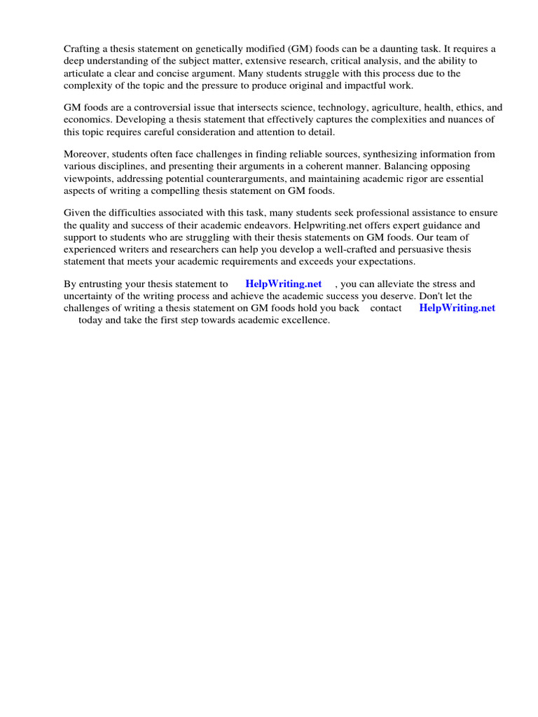 Thesis Statement On GM Foods | PDF | Genetically Modified Food | Agriculture