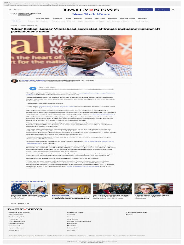 'Bling Bishop' Lamor Whitehead Convicted of Ripping Off Parishioner's ...