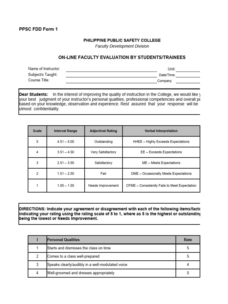 PPSC Online Faculty Evaluation Form | PDF | Classroom Management | Learning