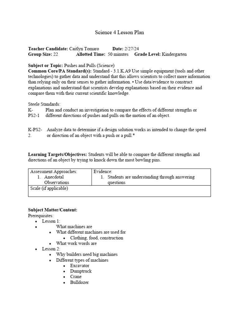 Science 4 Lesson Plan Pdf Science Evidence
