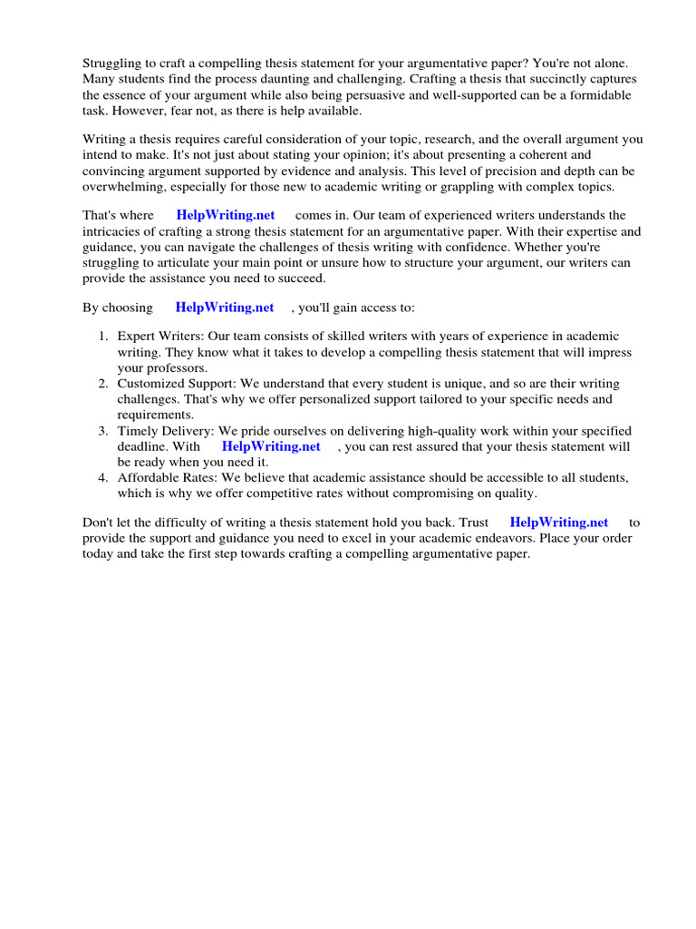 Argumentative Paper Thesis Statement Examples | PDF | Essays | Thesis